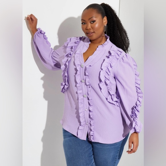 Ashley Stewart | Tops | Nwt Ashley Stewart Ruffle Trimmed Embellished ...